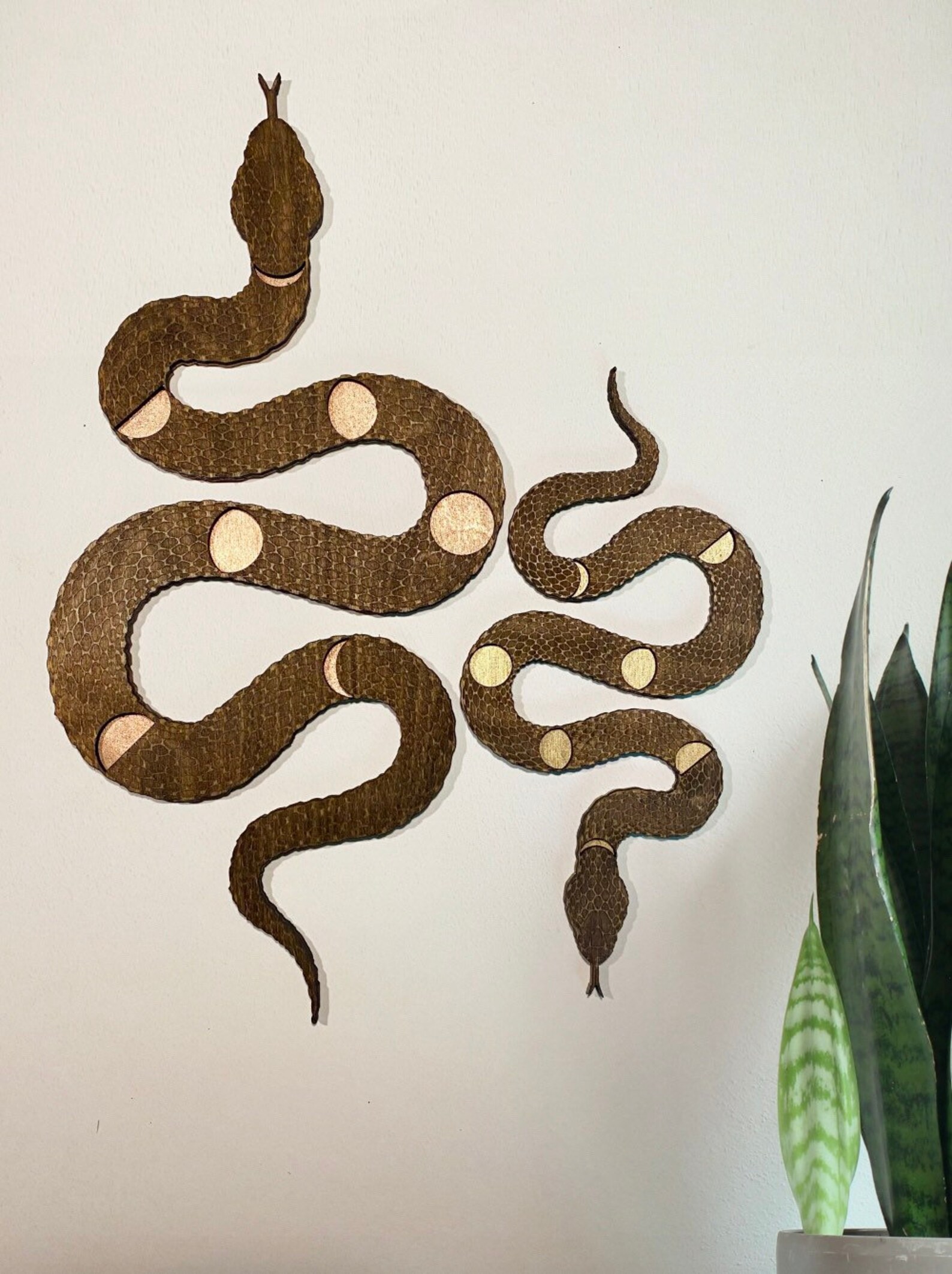 Snake Wall Hanging, Engraved Wall Art, Phases of the Moon Home Decor - Etsy