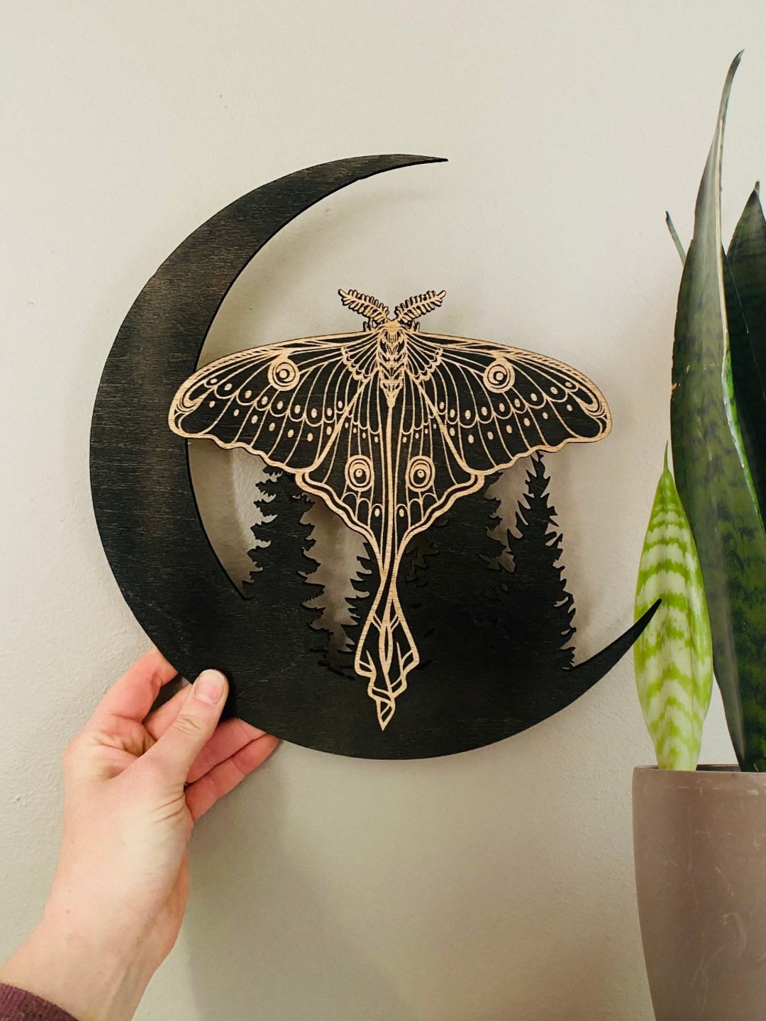 Engraved Luna Moth Wall Hanging: Birch Wood Moon Decor - Etsy