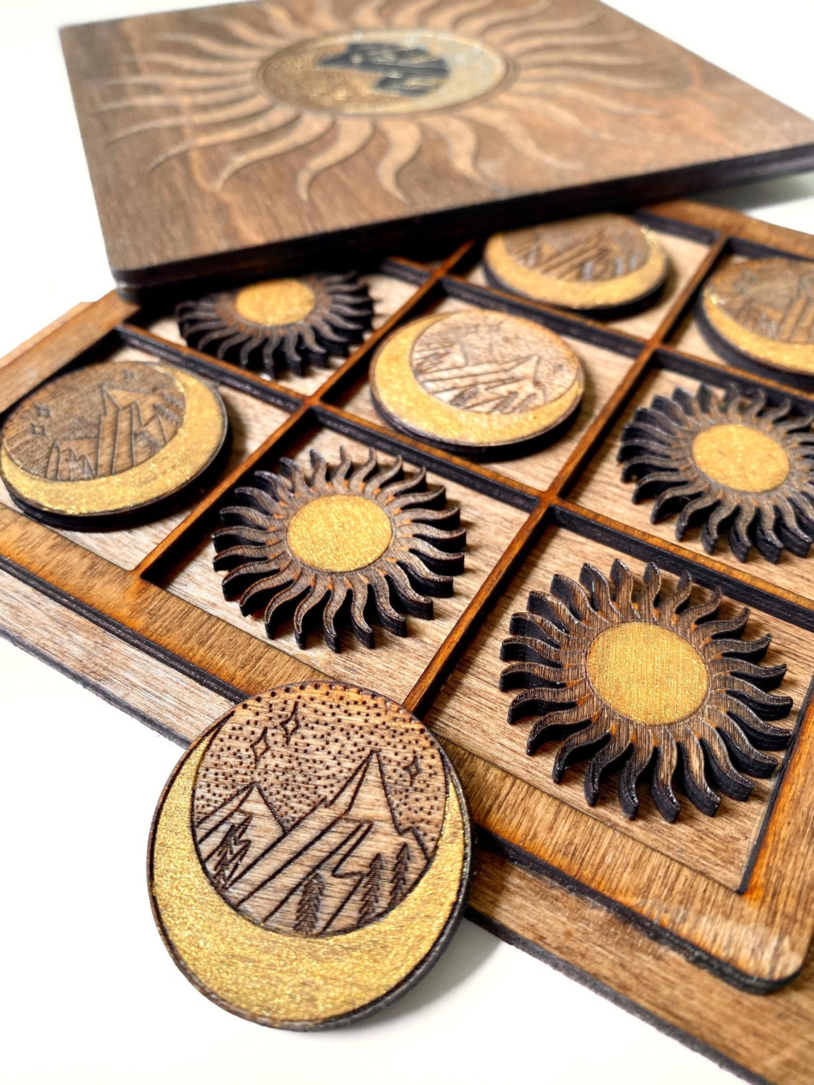 Tic Tac Toe Game, Sun and Moon, Celestial Home Decor, Lunar Functional ...