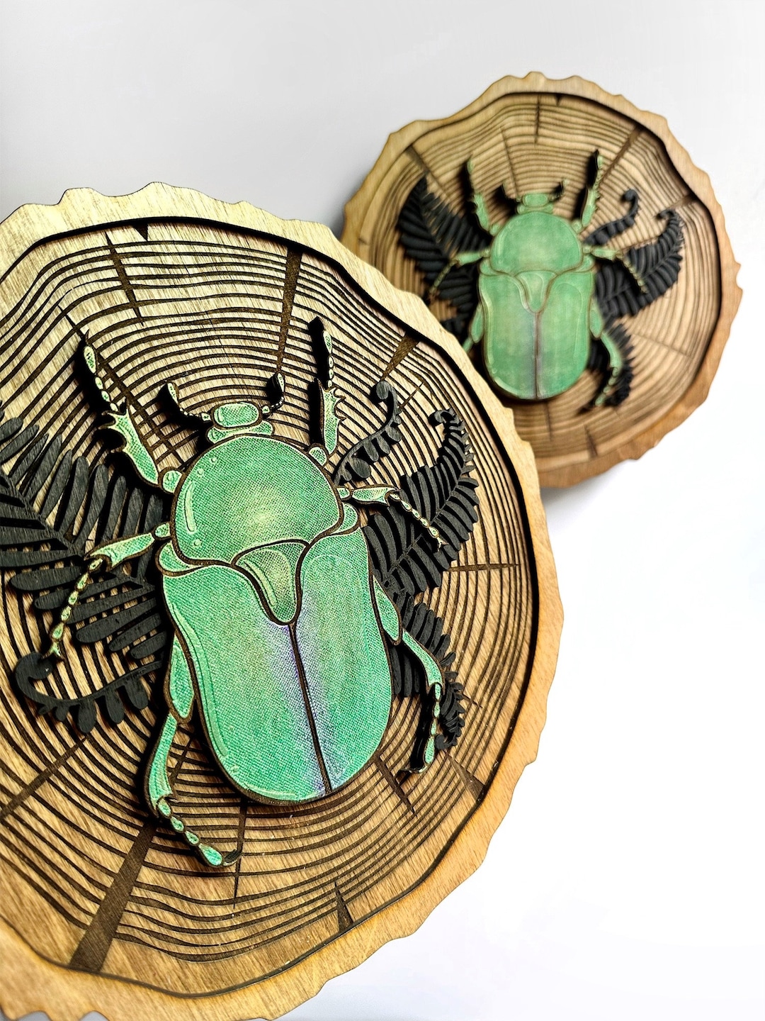 Hand Painted Scarab Beetle Wood Slice Wall Hanging: Color-shift Insect ...