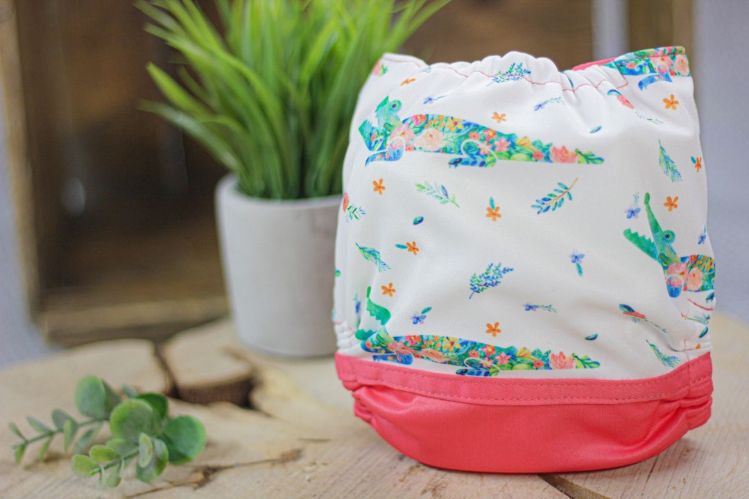 Flowered Crocodile Coral Pocket Diaper - Etsy