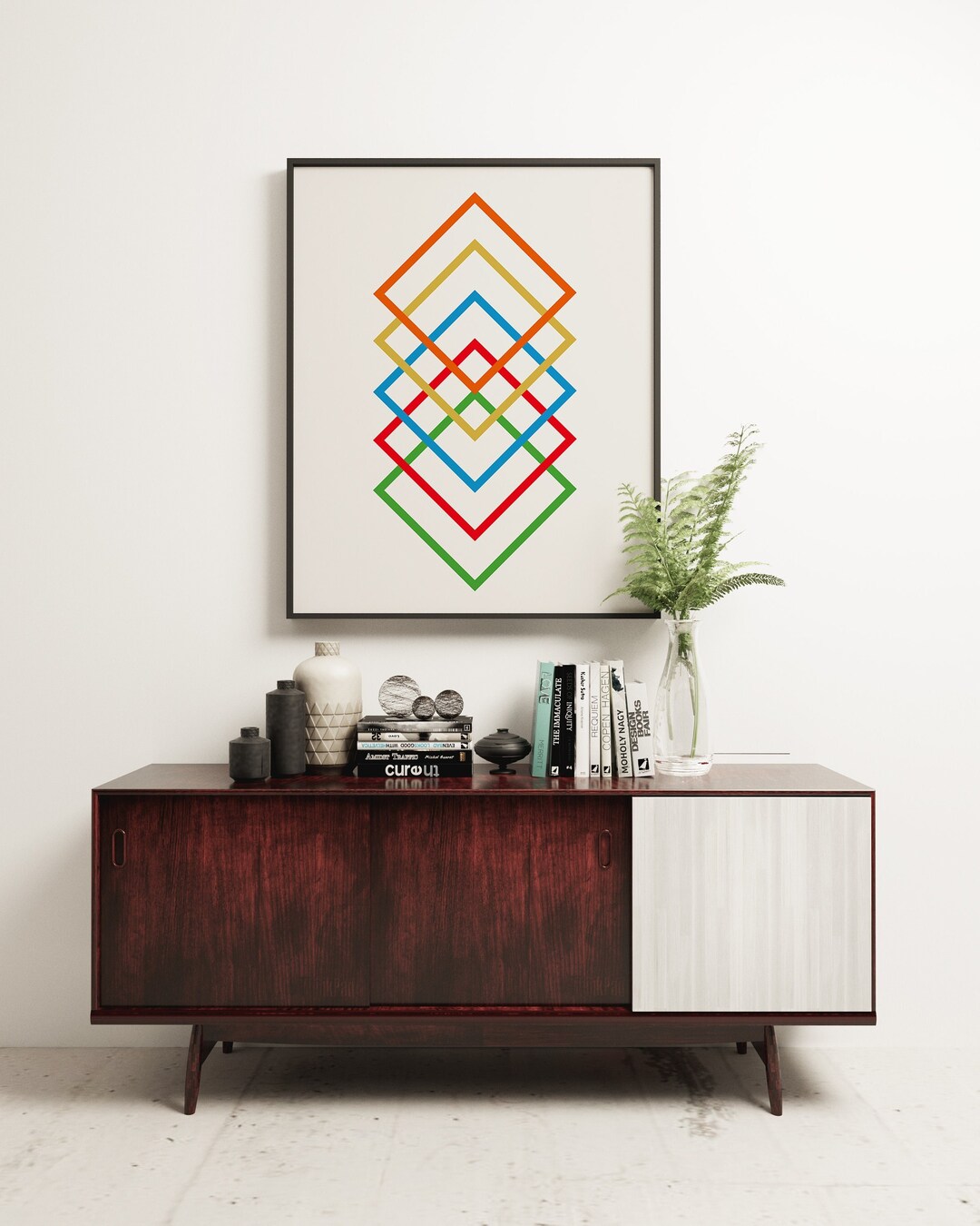 Retro Graphic Print, Colourful Wall Art, Modern Decor - Interlink - Etsy