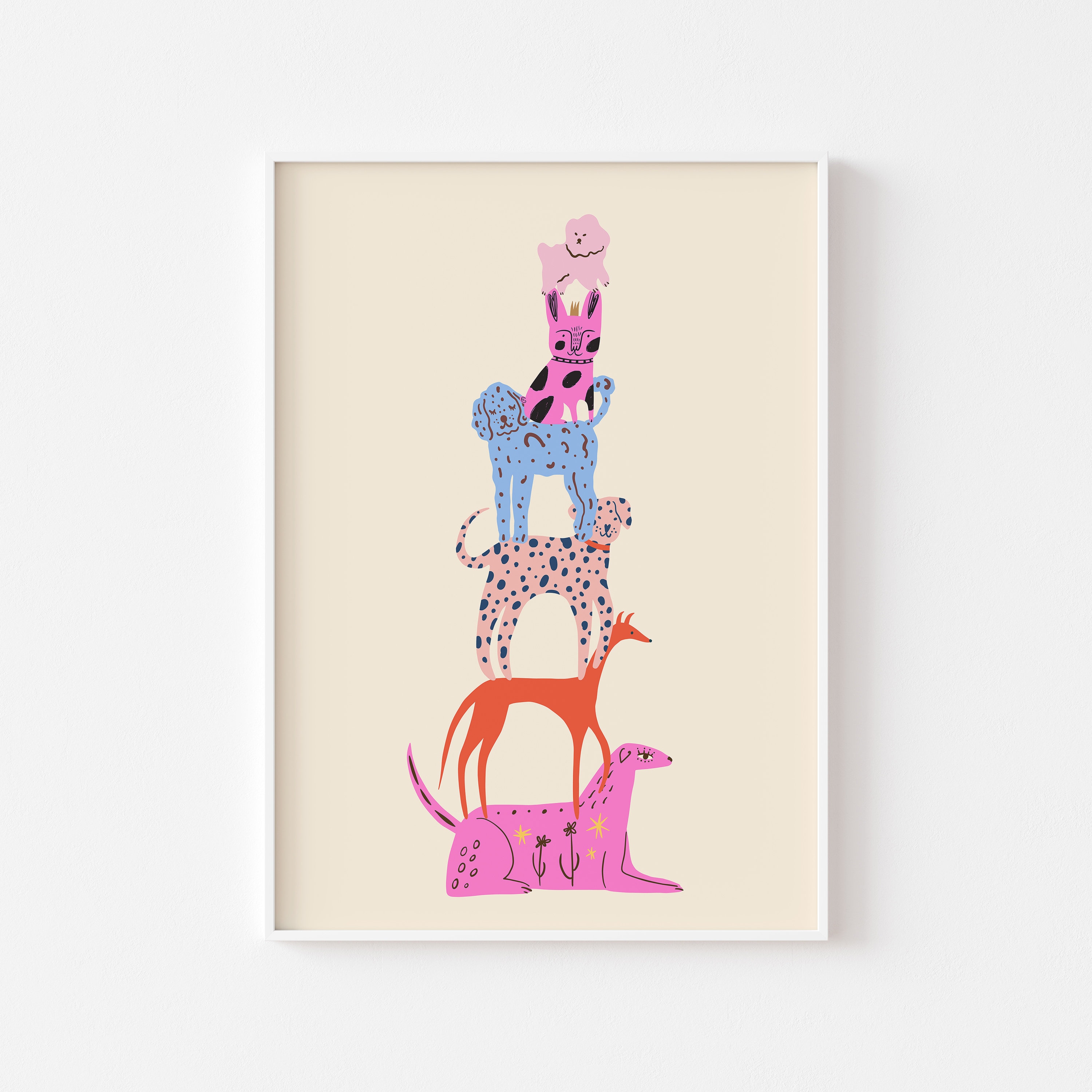 Fun Dog Illustration Print - Pile of Dogs - Etsy