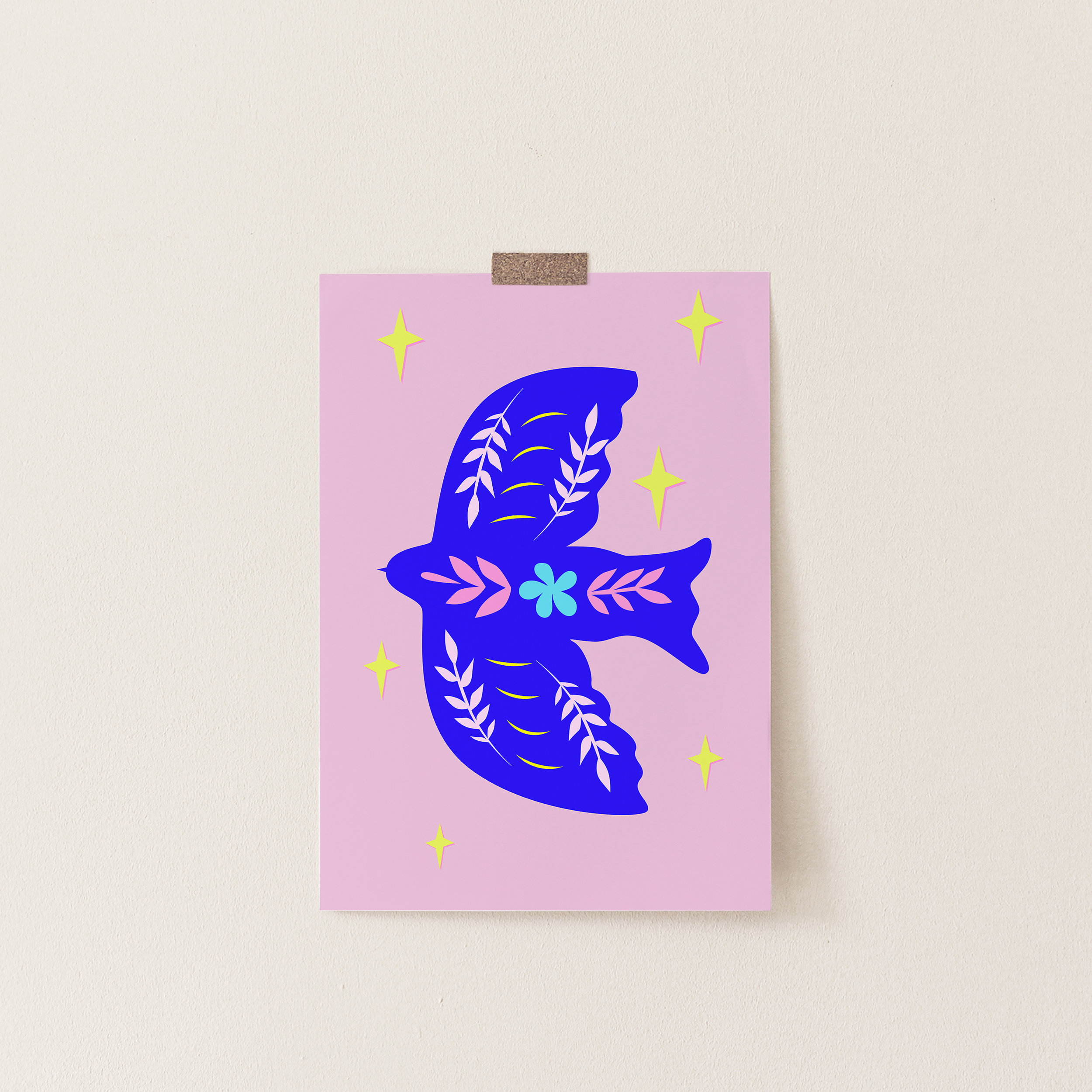 Folk Bird Art Print, Blue Bird Wall Art, Folk Illustration - Etsy