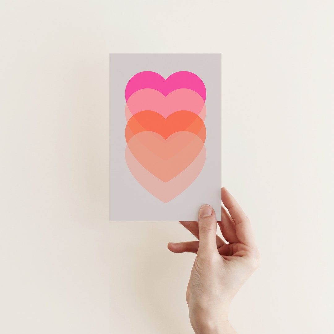 Valentines Day Card for Her, Pastel Hearts - Beating Heart - Etsy