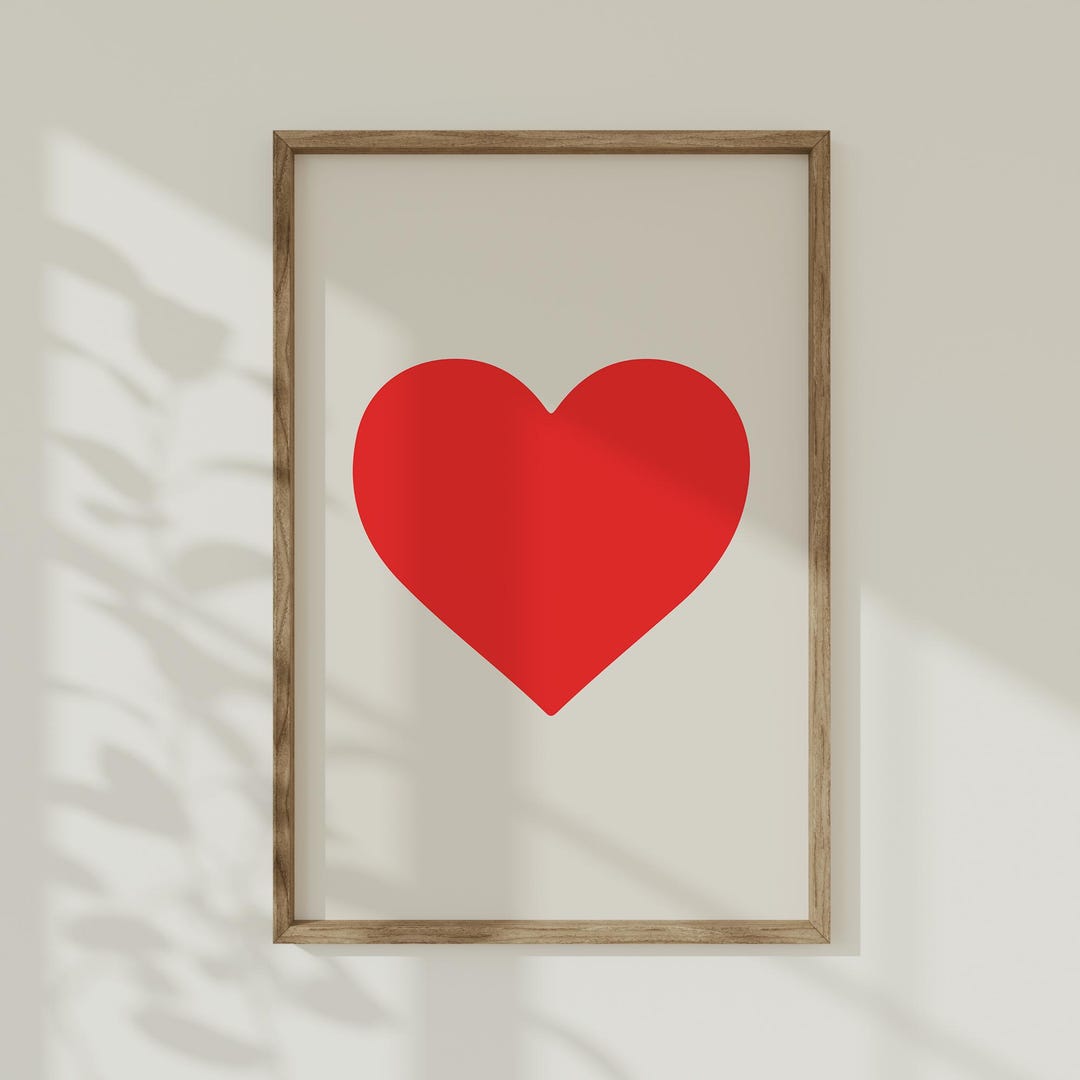 Red Heart Printable Art, Abstract Bedroom Wall Art, Minimalist Decor ...
