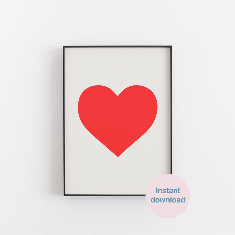 Red Heart Printable Art, Abstract Bedroom Wall Art, Minimalist Decor ...