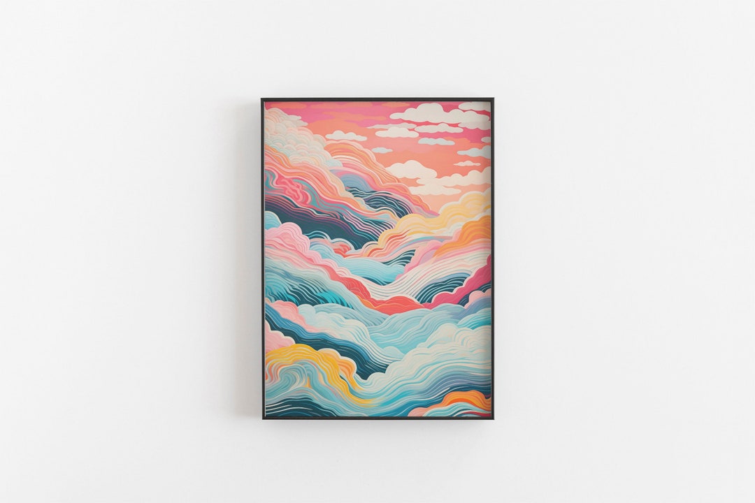 Cloud Wall Art, Abstract Colourful Cloud Painting Print, Maximalist ...