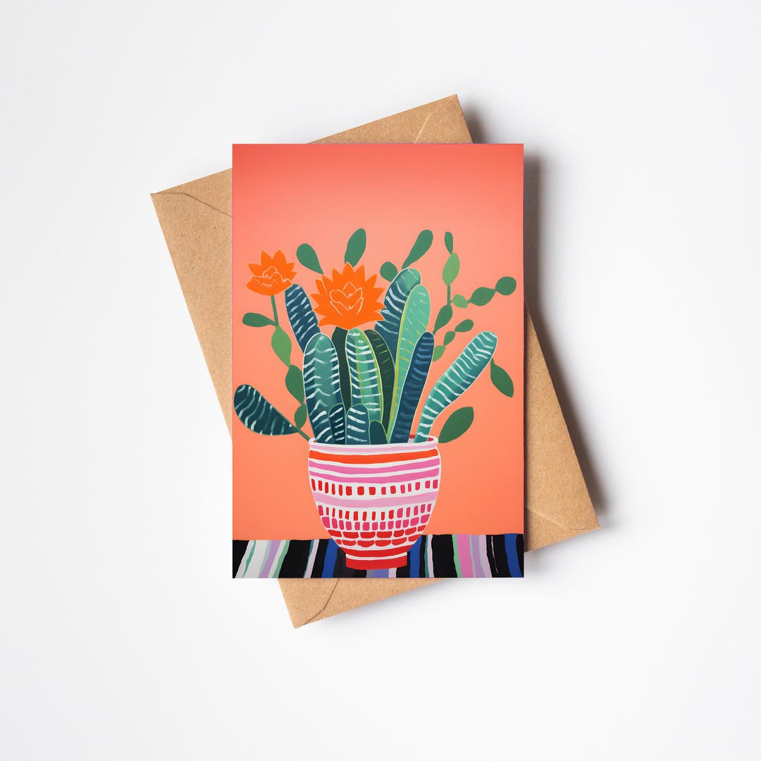 Rustic Flowering Cactus Card for Plant Lovers - Etsy