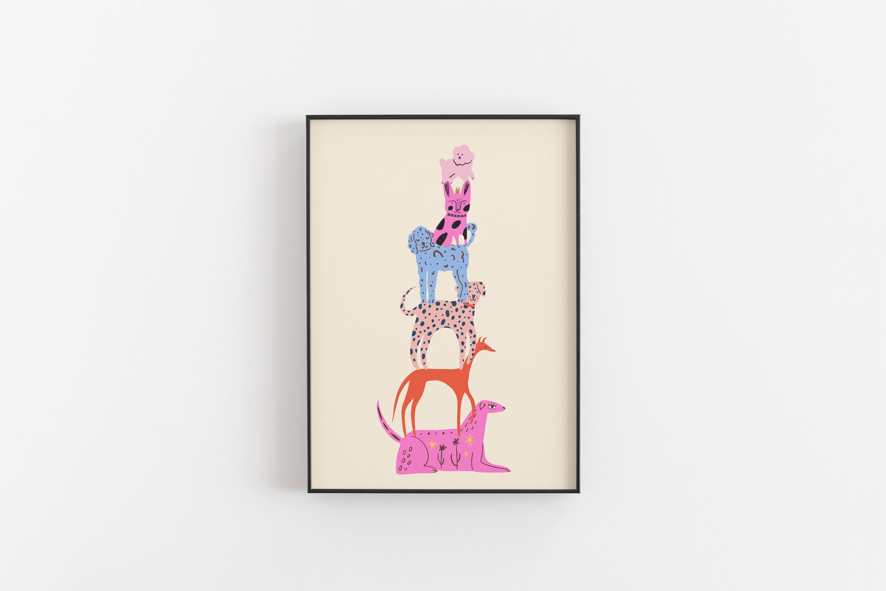 Fun Dog Illustration Print - Pile of Dogs - Etsy