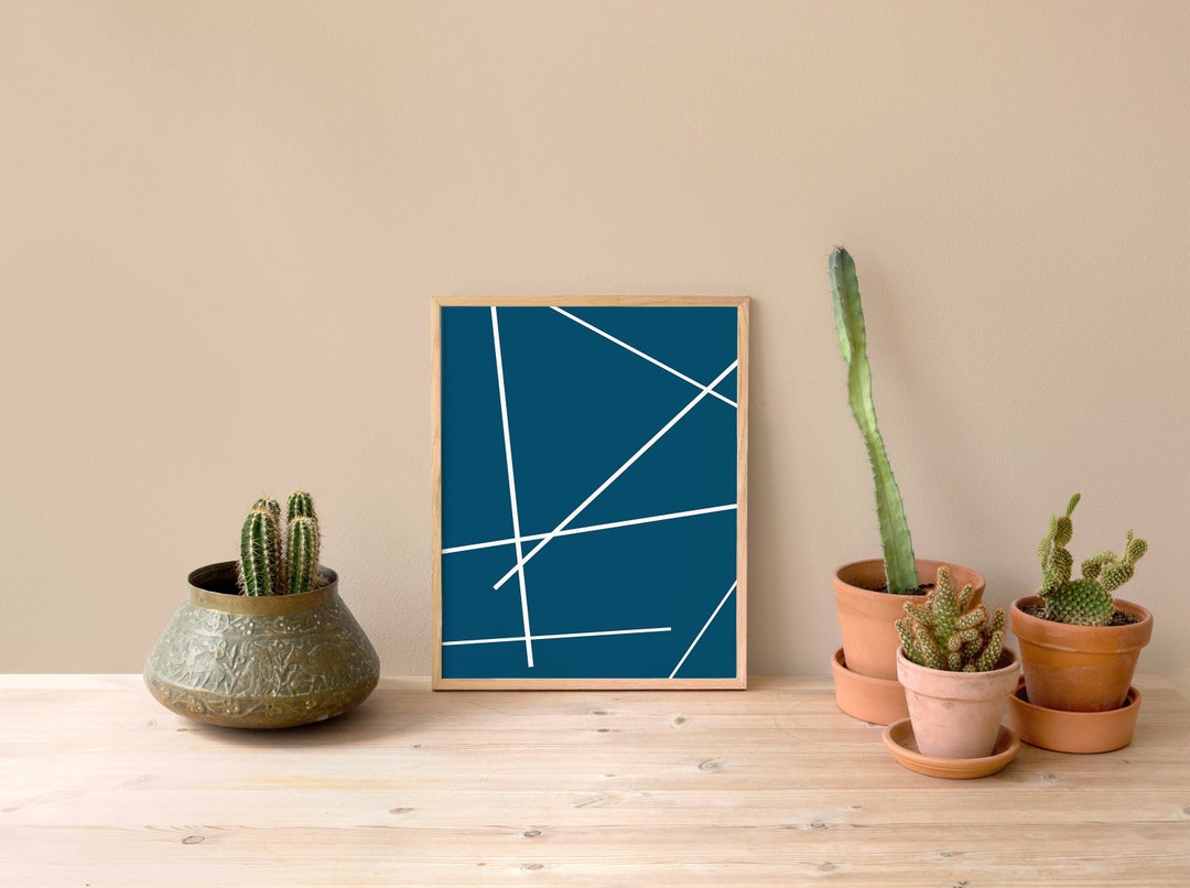 Dark Blue Print, Minimalist Line Art, Modern Wall Art, Geometric Decor ...