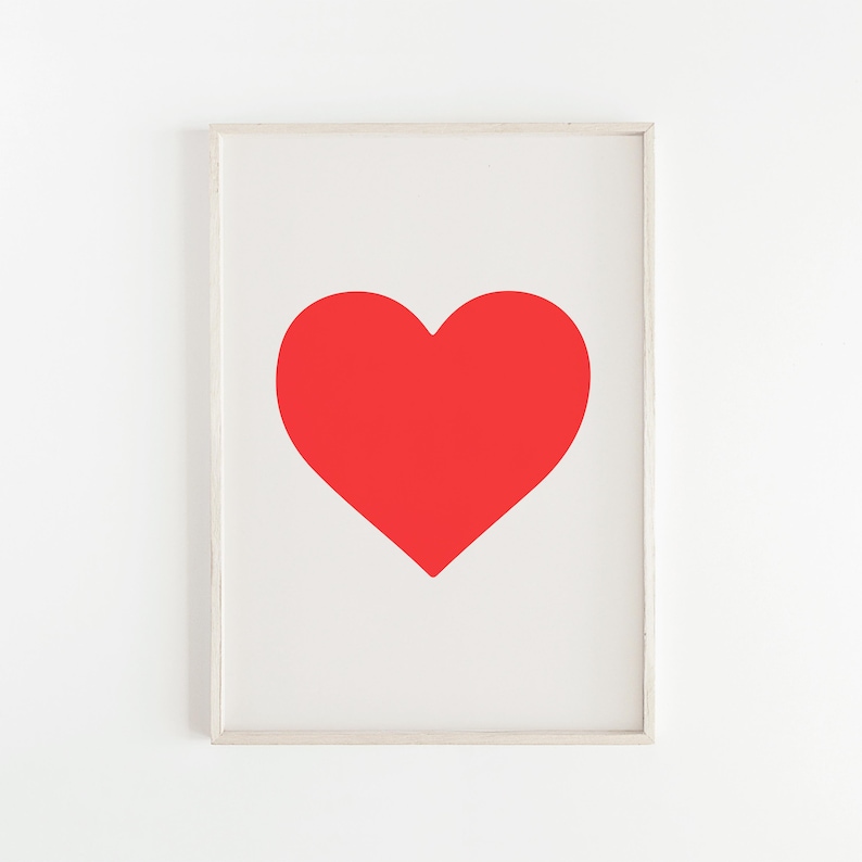 Red Heart Printable Art, Abstract Bedroom Wall Art, Minimalist Decor ...