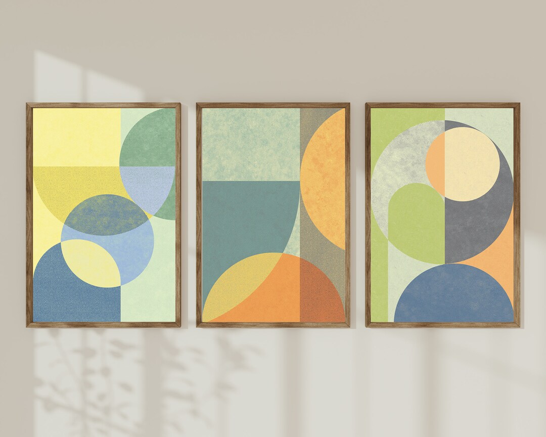 Set of 3 Earthy Prints, in Green and Blue, Modern Wall Decor, Colourful ...