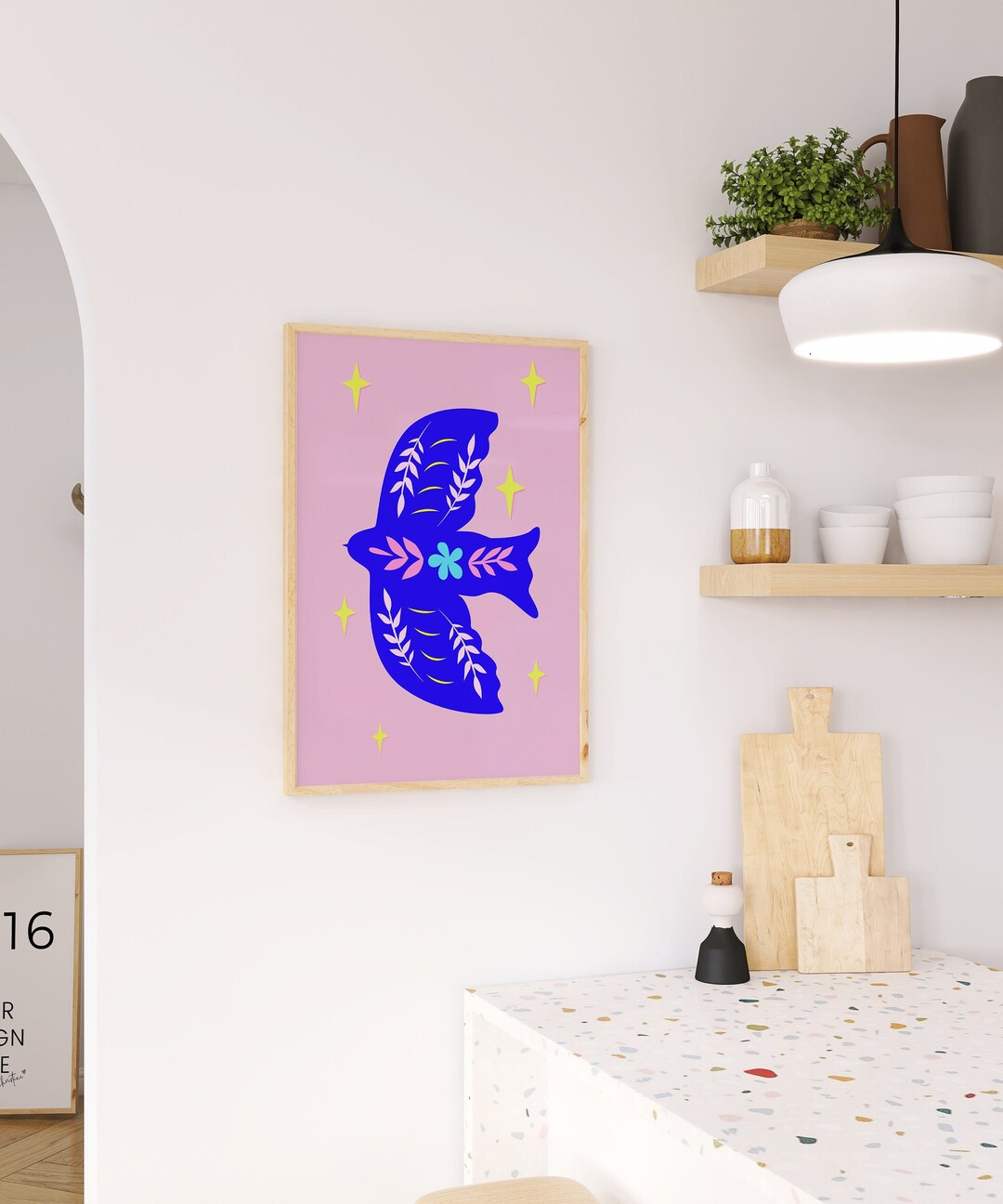 Folk Bird Art Print, Blue Bird Wall Art, Folk Illustration - Etsy