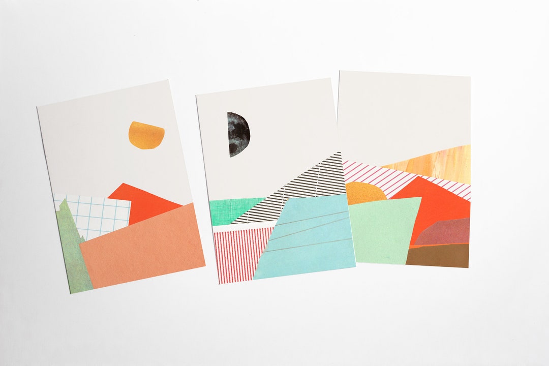 Collage Art Postcard Set, Contemporary Stationery - Paper Landscape - Etsy