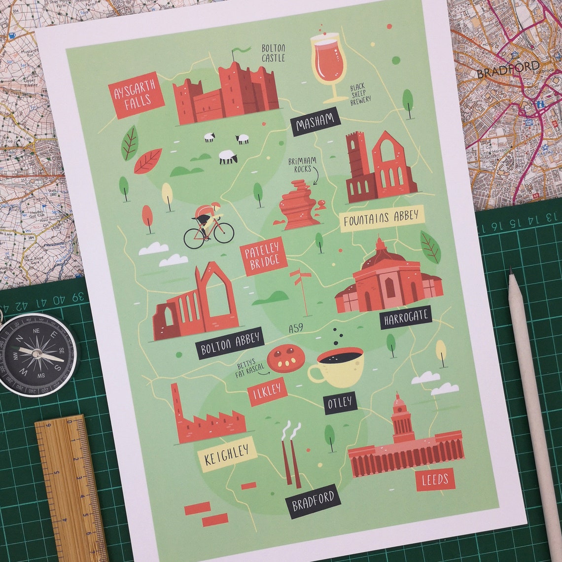 Yorkshire Map, Yorkshire Illustrated Map, Yorkshire Art, Yorkshire ...