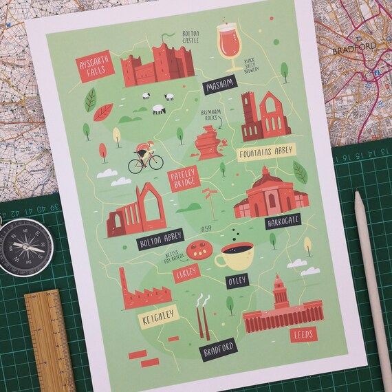 Art & Collectibles Drawing & Illustration Digital Yorkshire map ...