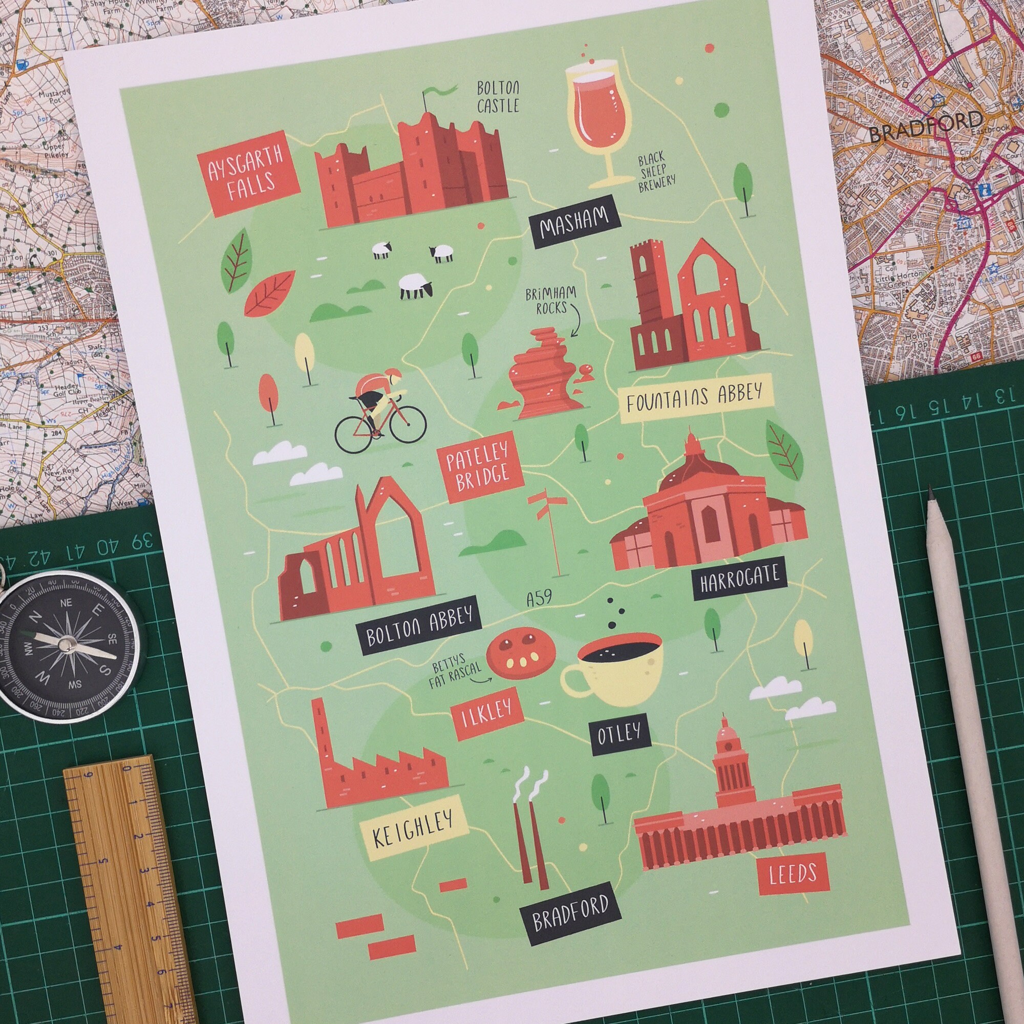 Yorkshire Map, Yorkshire Illustrated Map, Yorkshire Art, Yorkshire ...