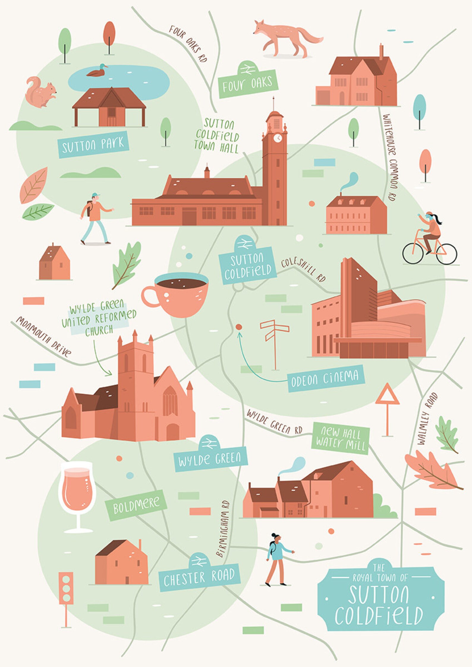 Sutton Coldfield Map, Sutton Coldfield Illustrated Map, Birmingham Art ...
