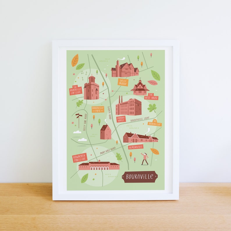 Bournville Map, Bournville Illustrated Map, Birmingham Art, City Map ...