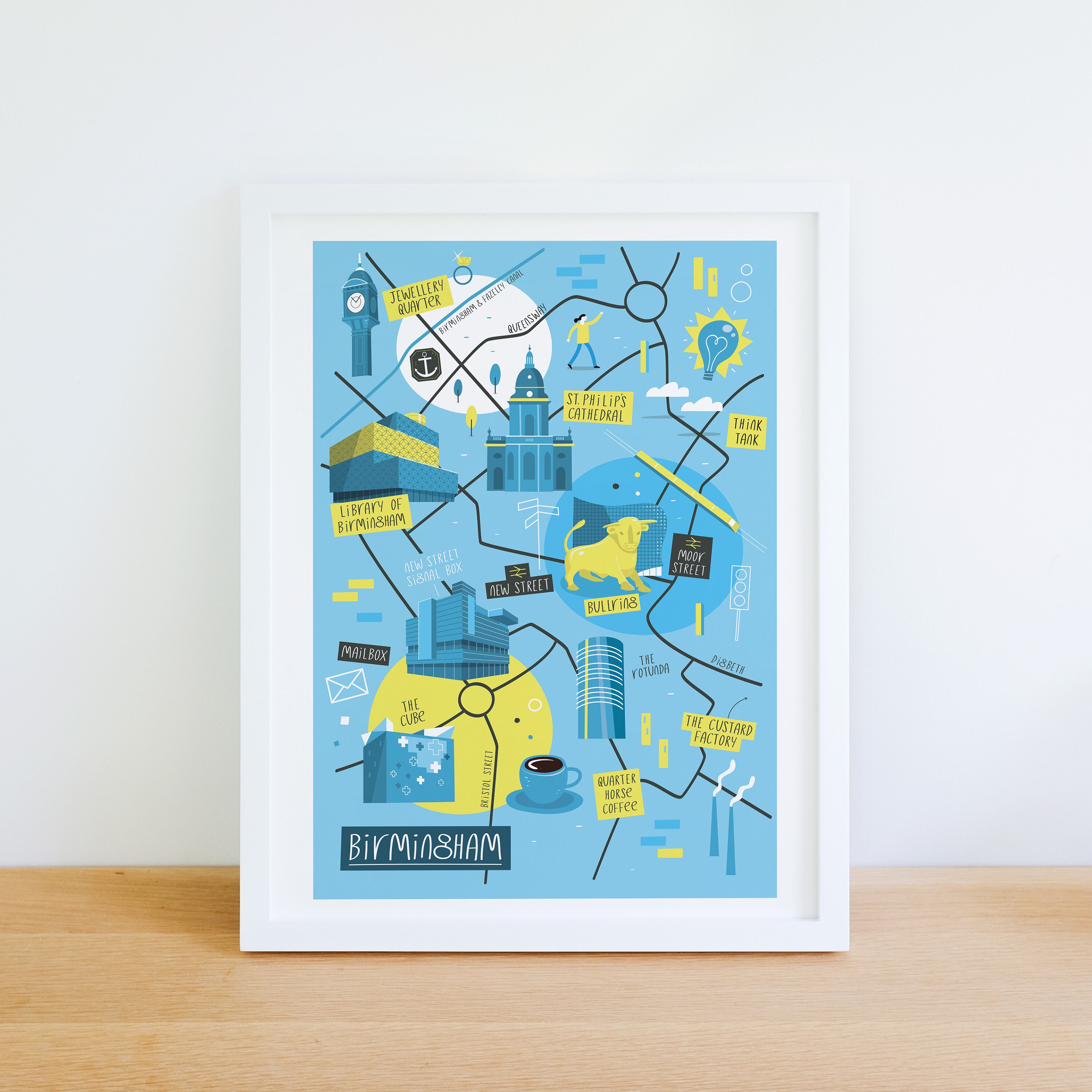 Birmingham Map Blue, Birmingham Illustrated Map, Birmingham Art, City ...
