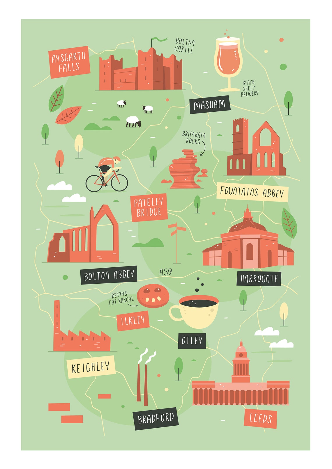 Yorkshire Map, Yorkshire Illustrated Map, Yorkshire Art, Yorkshire ...