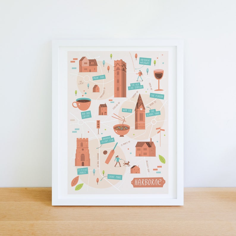 Harborne Map, Harborne Illustrated Map, Harborne Art, Harborne Poster ...