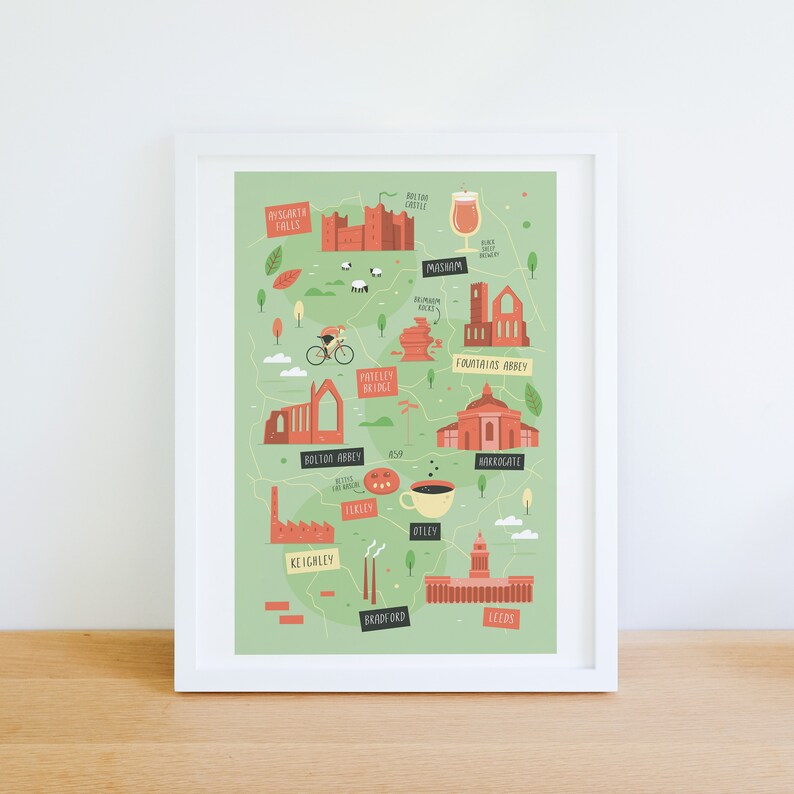 Yorkshire Map, Yorkshire Illustrated Map, Yorkshire Art, Yorkshire ...