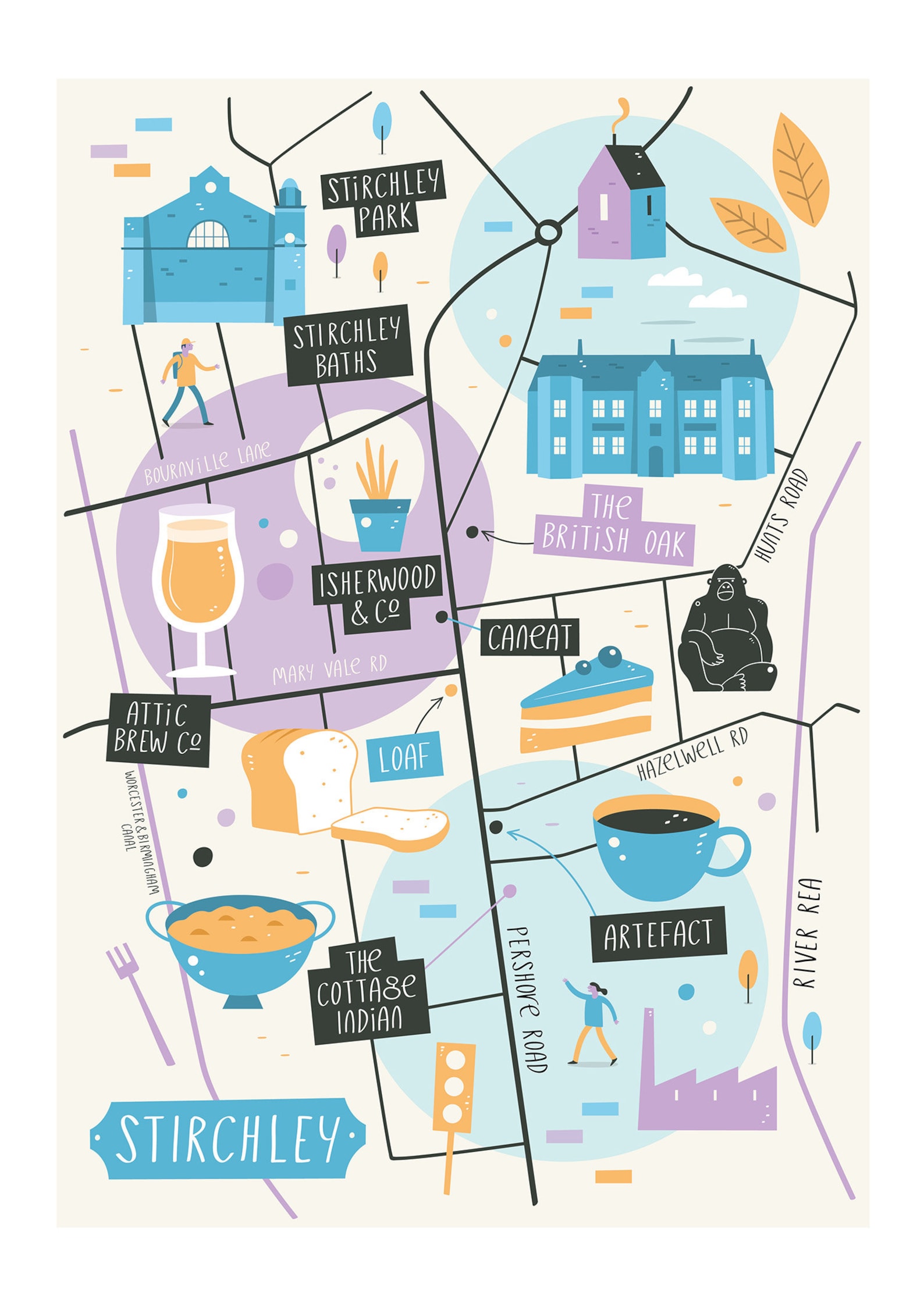 Stirchley map Stirchley illustrated map Birmingham art City | Etsy