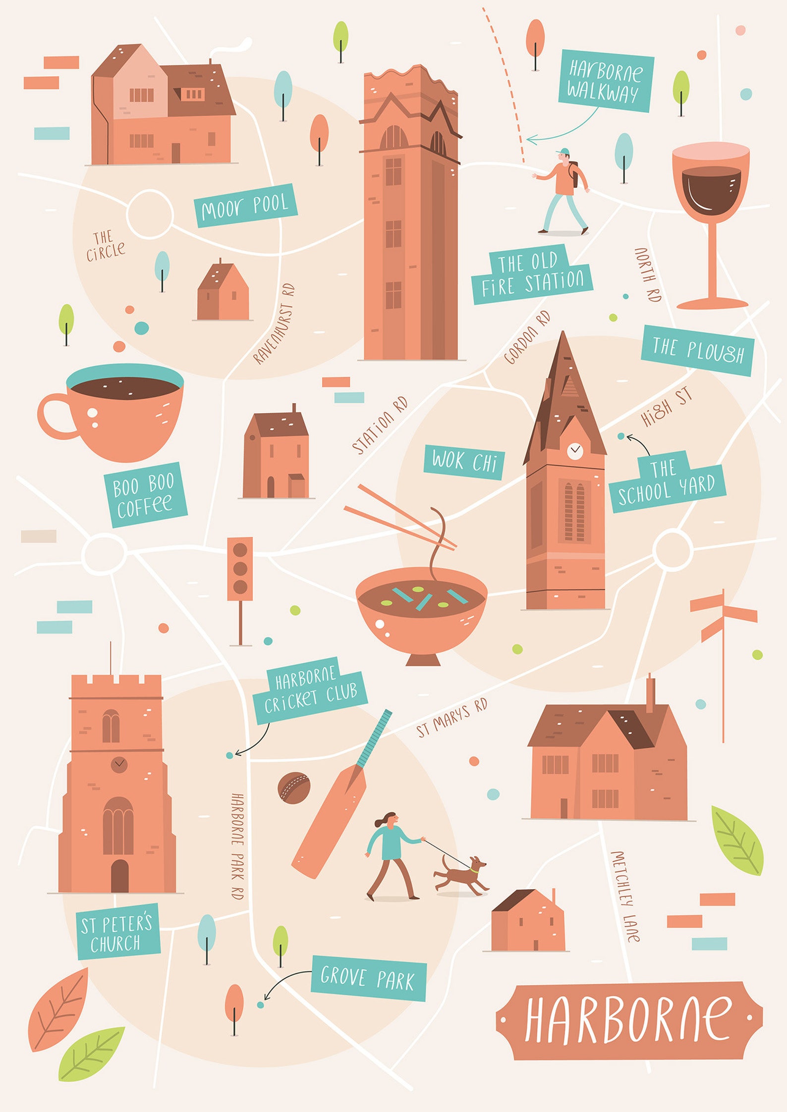 Harborne Map, Harborne Illustrated Map, Harborne Art, Harborne Poster ...