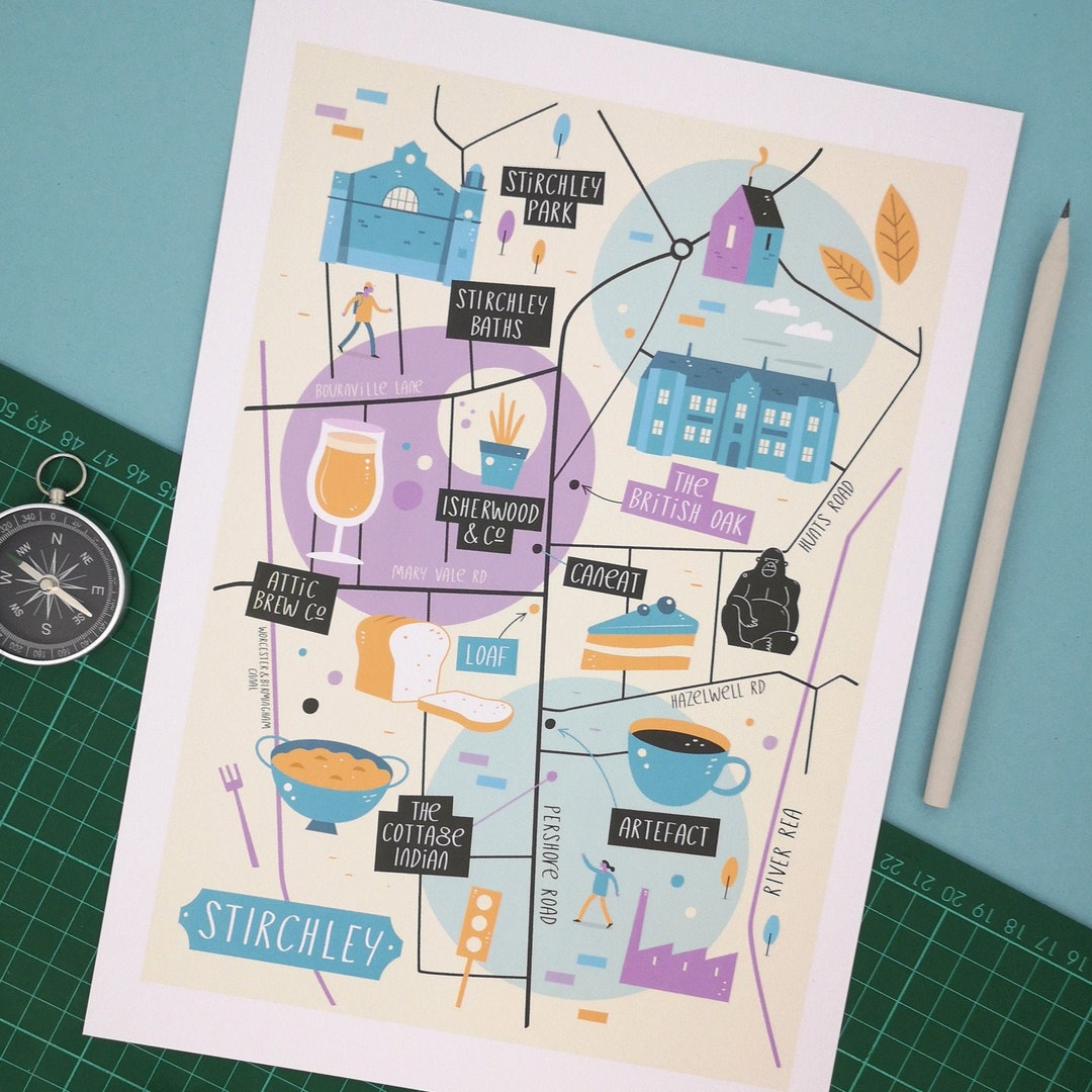 Stirchley Map, Stirchley Illustrated Map, Birmingham Art, City Map ...