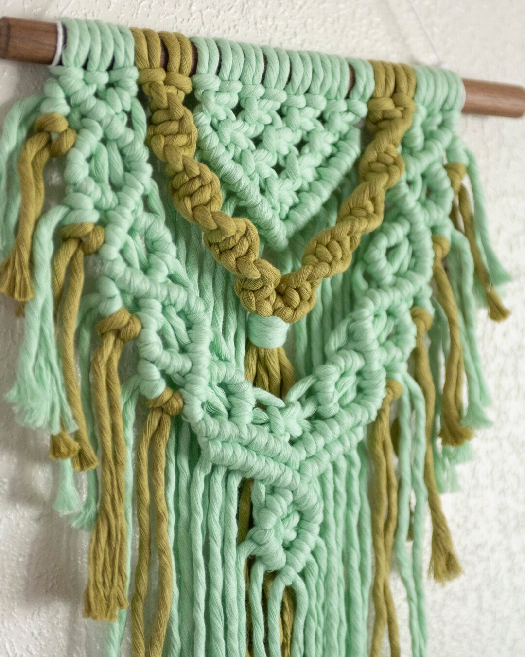 Chartreuse & Mint Green Macrame Wall Hanging Bohemian Wall Art Retro ...