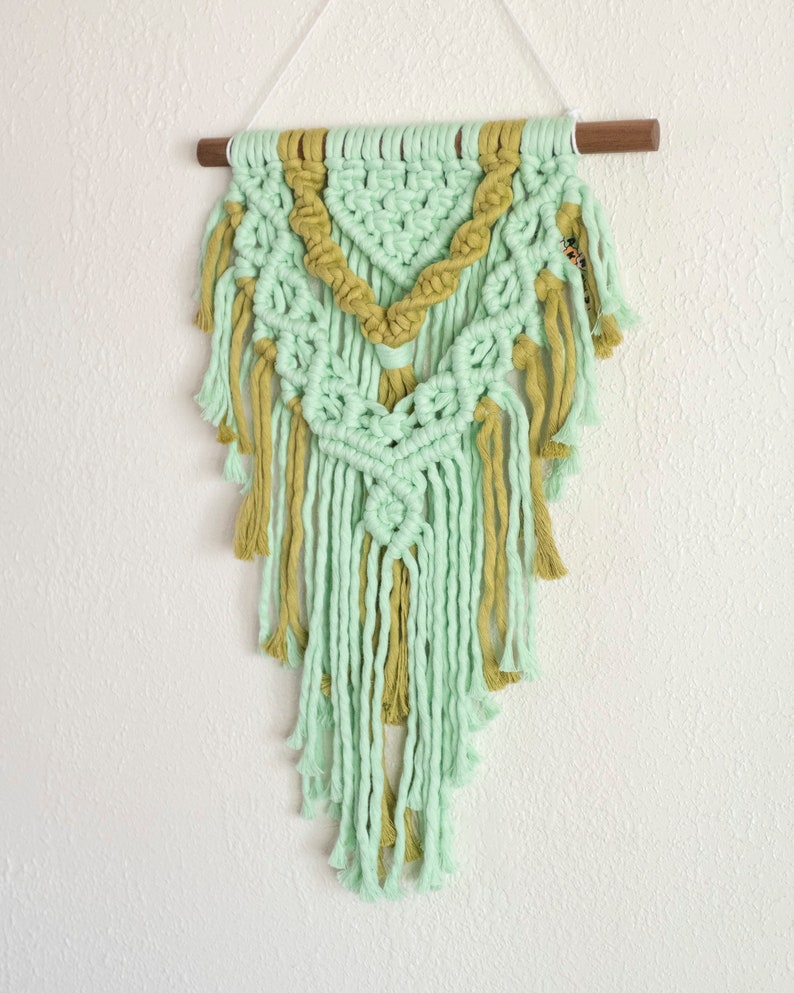 Chartreuse & Mint Green Macrame Wall Hanging Bohemian Wall Art Retro ...