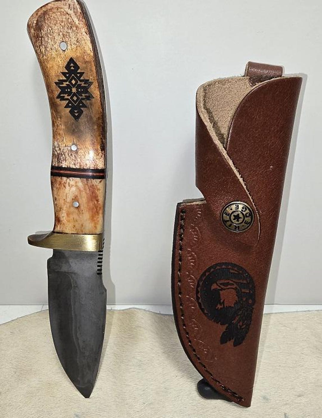 Bone Handle Knife With Native Design and Leather Sheath - Etsy