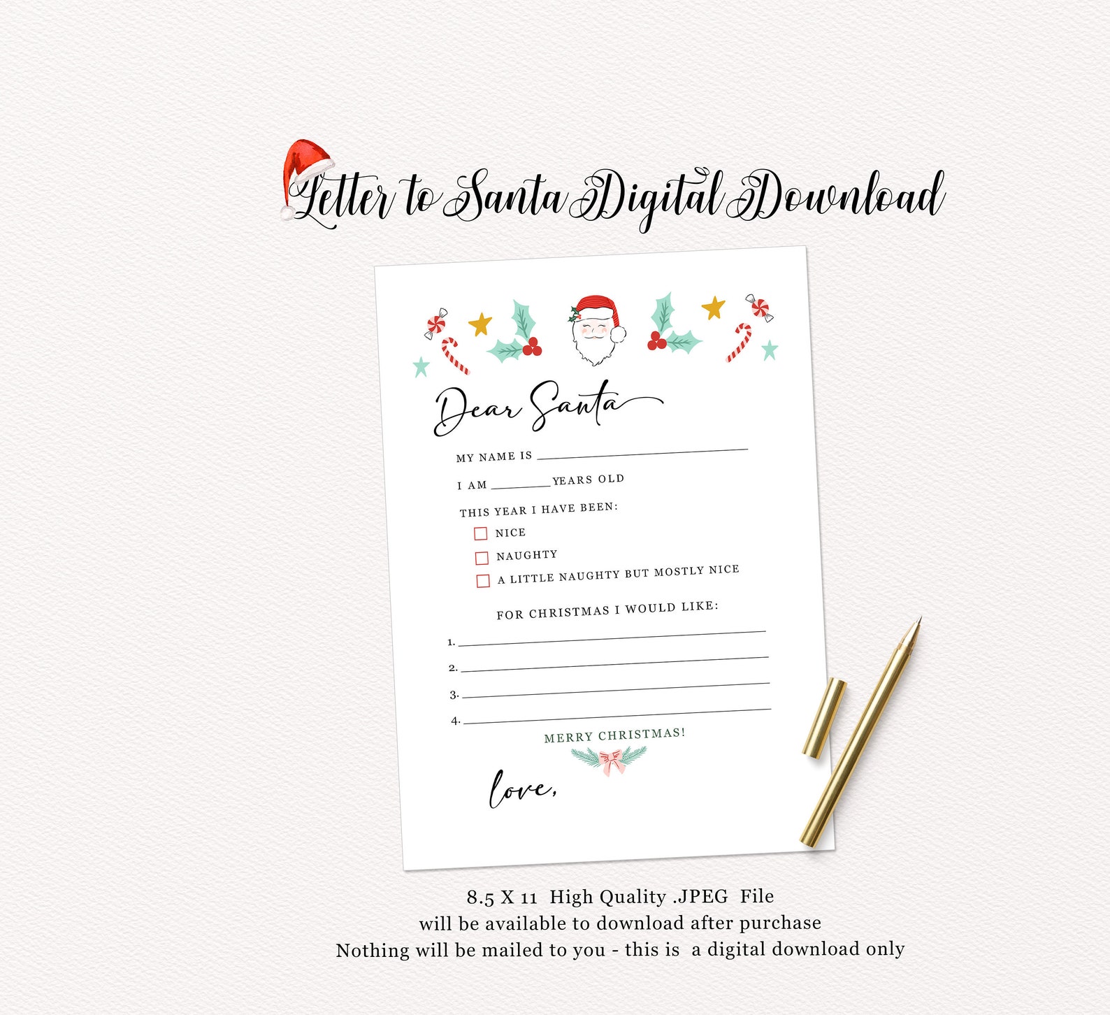 Letter to Santa • INSTANT DOWNLOAD • PRINTABLE - Etsy