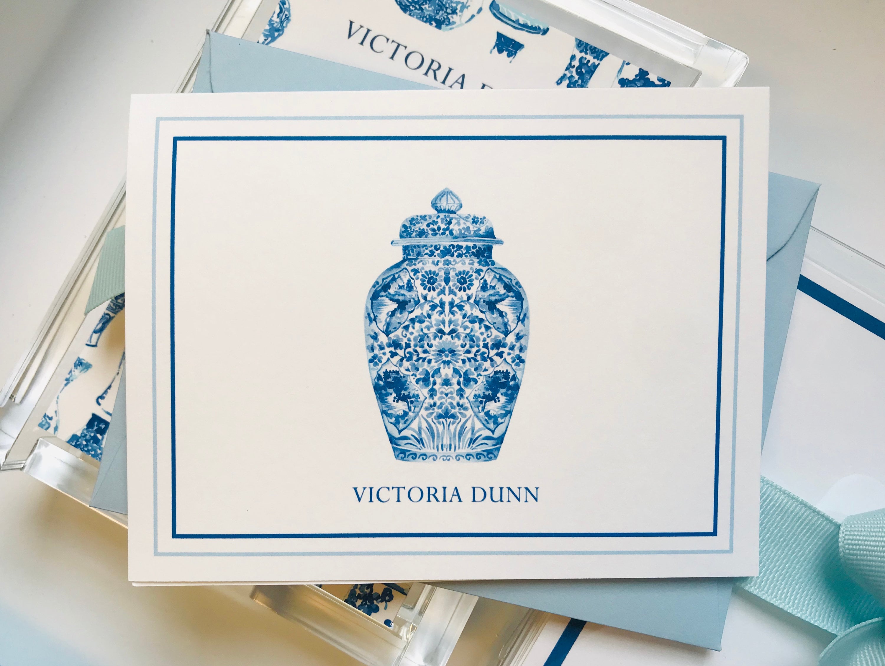 Ginger Jar Stationery Folded Card Set of 10 Blue and - Etsy