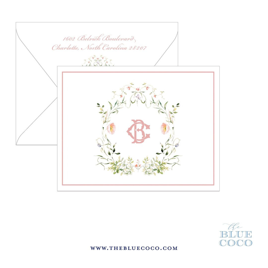 Wildflower Crest Stationery • Folded Card • Set of 10 - Etsy