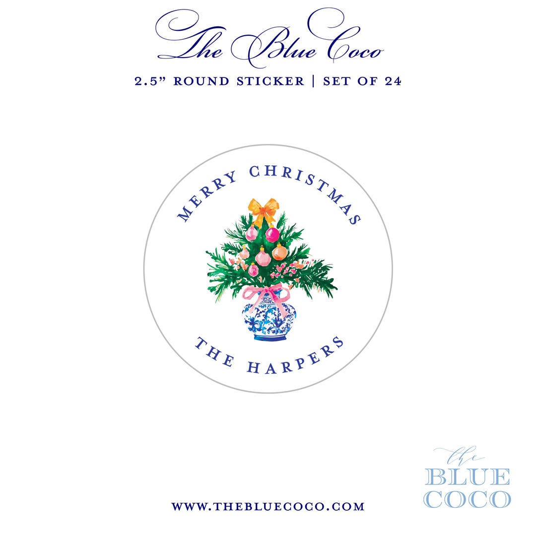 Jolly Spruce Stickers | Set of 24 | Blue and White Ginger Jar Tree - Etsy