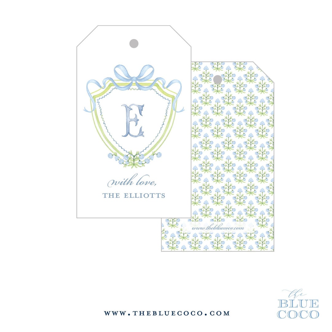 Blue & Green Floral Crest Tags | Set of 16 - Etsy