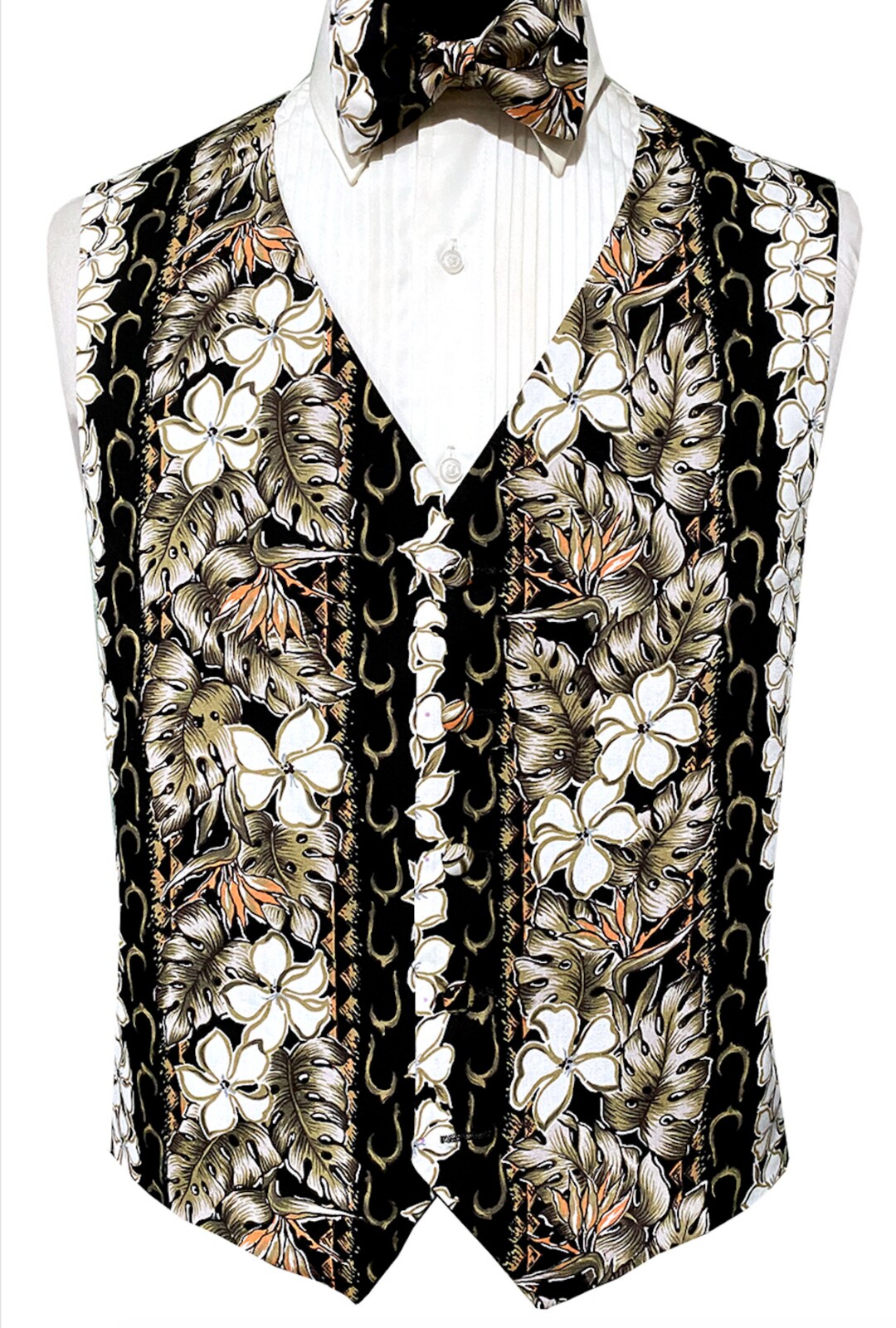 Black Hawaiian Plumeria Lei Floral Tuxedo Vest and Bow Tie Hawaii Key ...