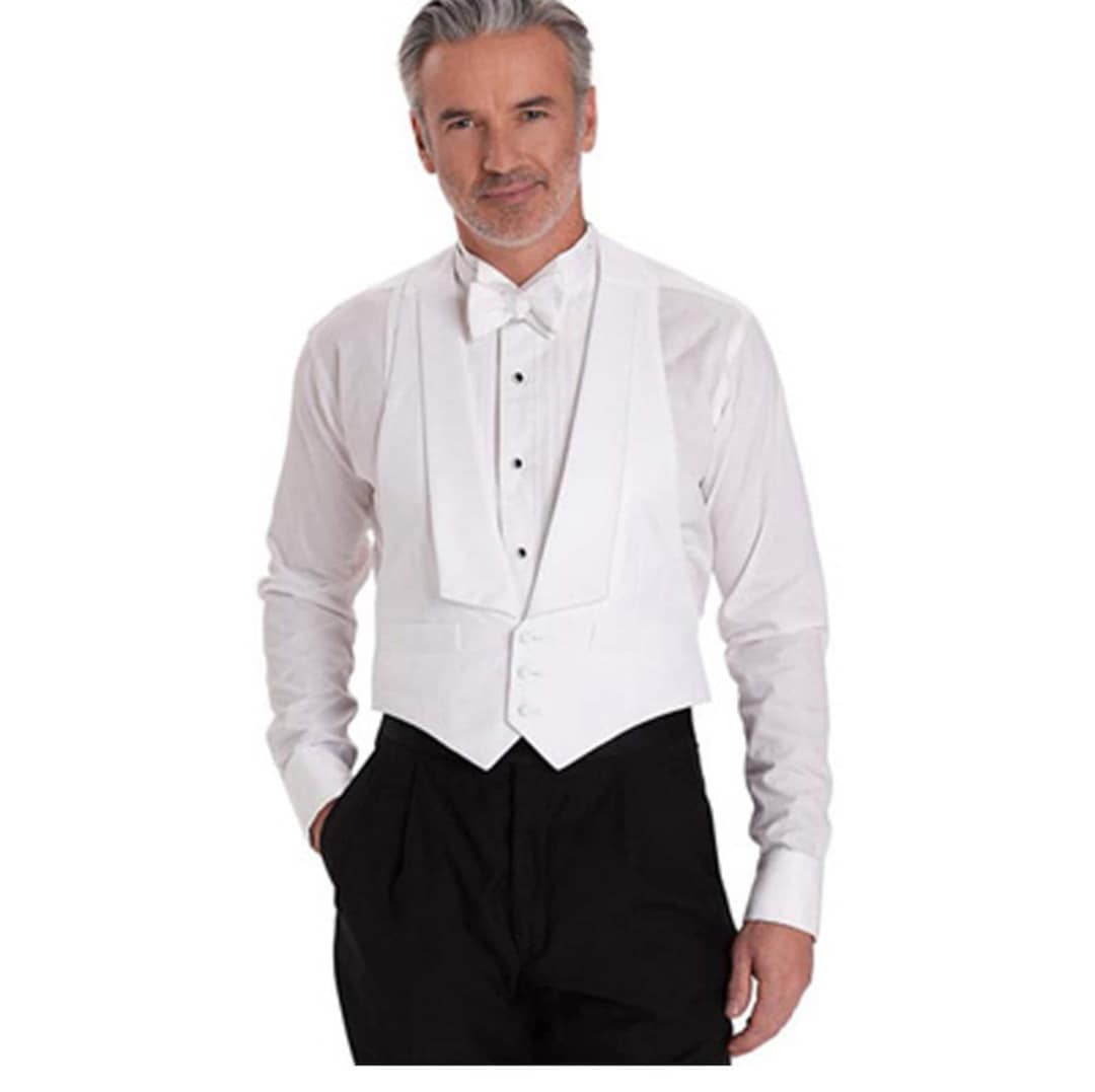 White Pique Open Back Backless Full Dress Tuxedo Vest and Bow Tie ...