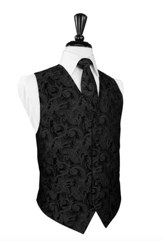 Black Paisley Tuxedo Vest and Bow Tie - Etsy
