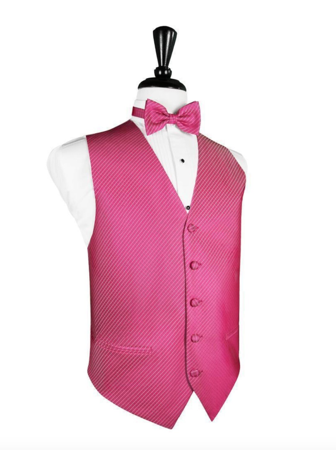 Fuschia Geometric Pattern Tuxedo Vest & Bow Tie Set, Stylish Formalwear ...