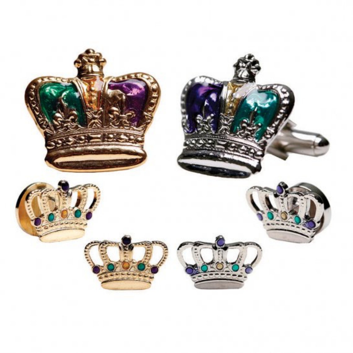 Mardi Gras King Crowns Studs and Cufflinks Set - Etsy