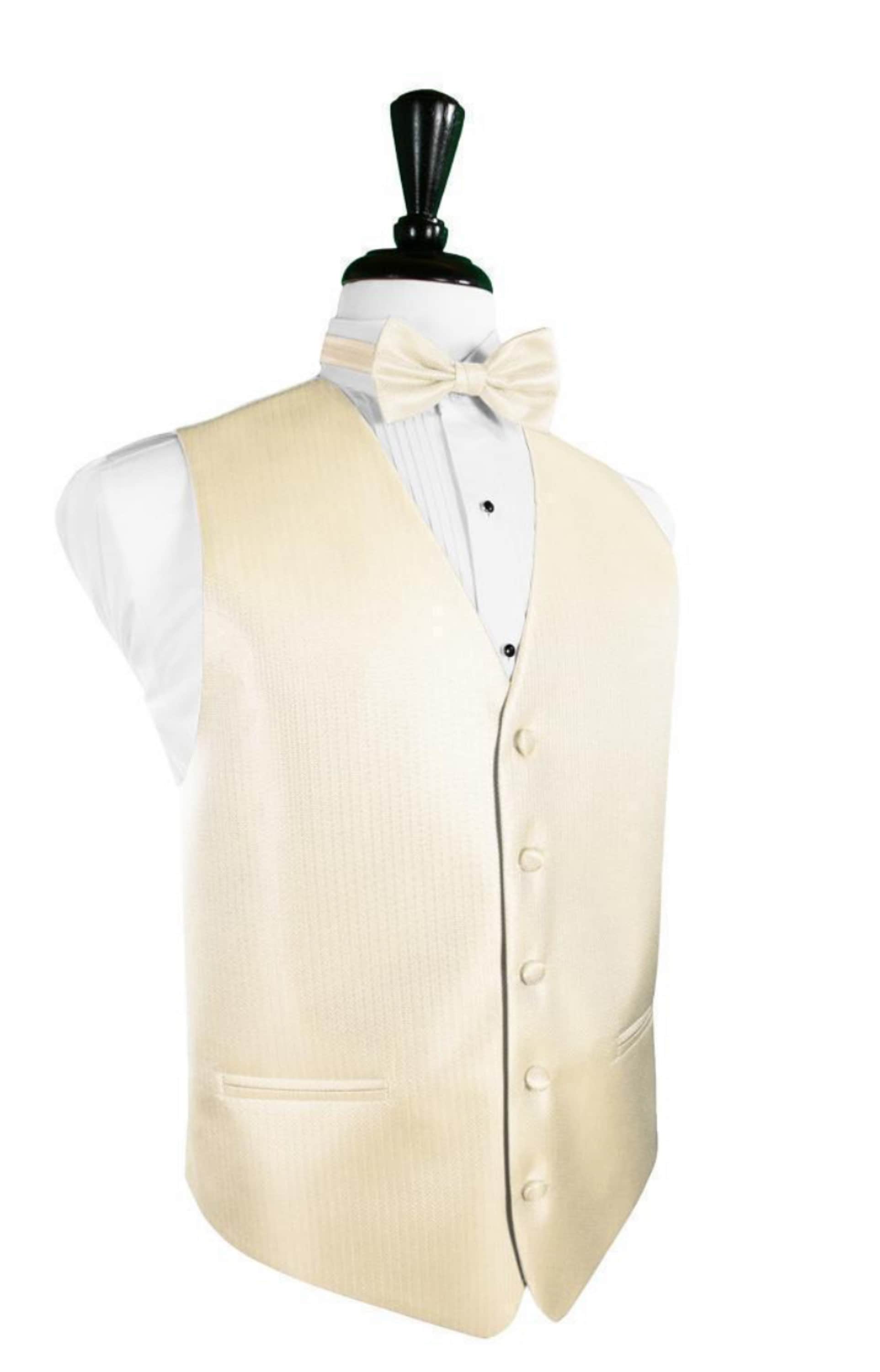 Sand Herringbone Tuxedo Vest & Bow Tie Set - Classic Formal Evening ...