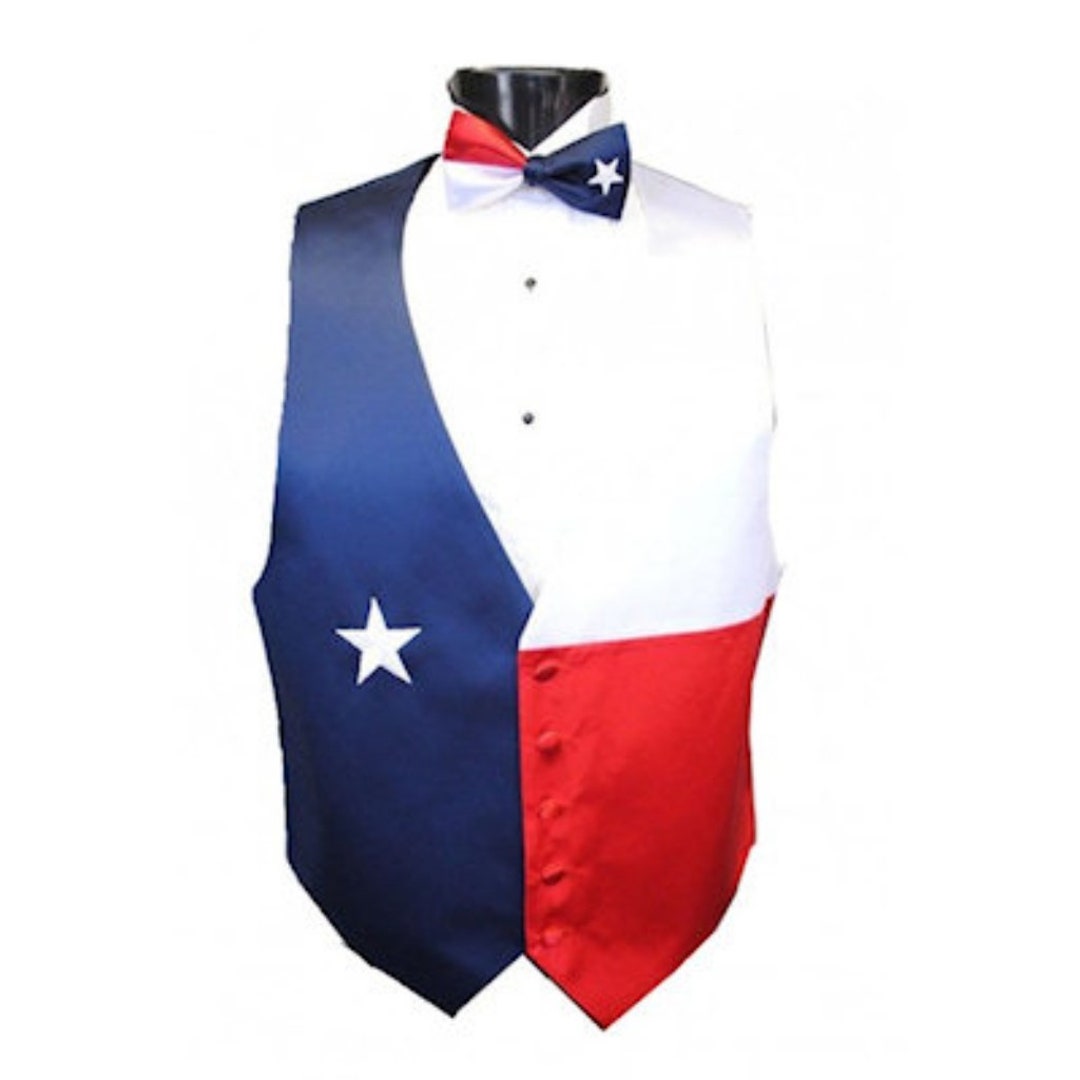 Texas Flag Tuxedo Vest & Bow Tie Set, Patriotic Formal Wear, Men’s ...