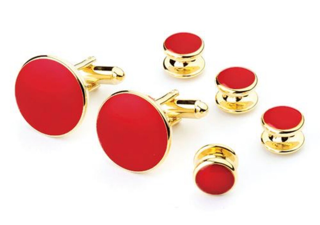 Red Novelty Painted Enamel Formal Tuxedo Cufflinks and Shirt Studs Gold ...