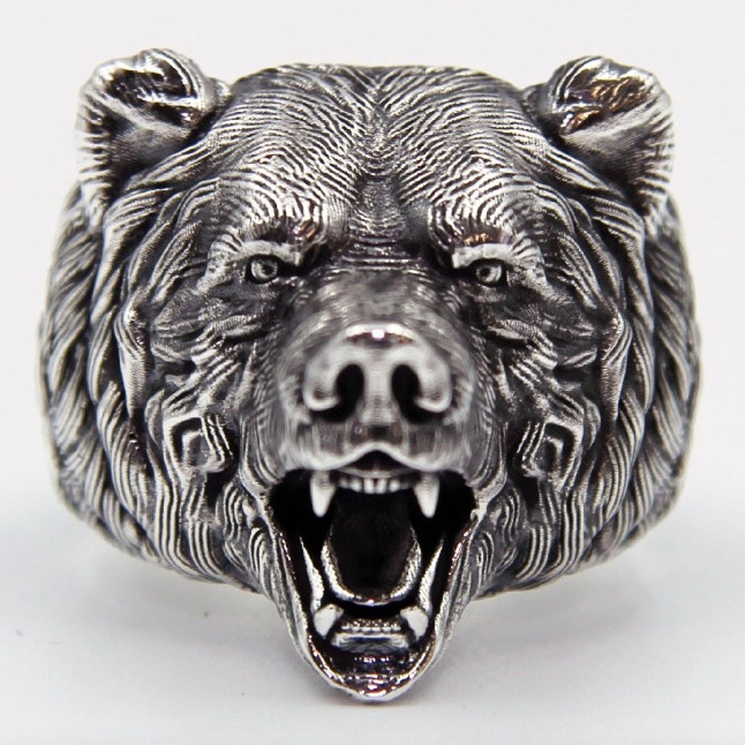 Growling Bear Head Novelty Ring - Etsy