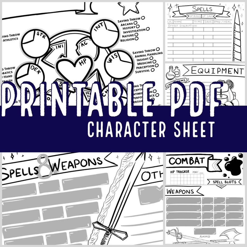 CHARACTER SHEET / JOURNAL Dungeons and Dragons Printable | Etsy
