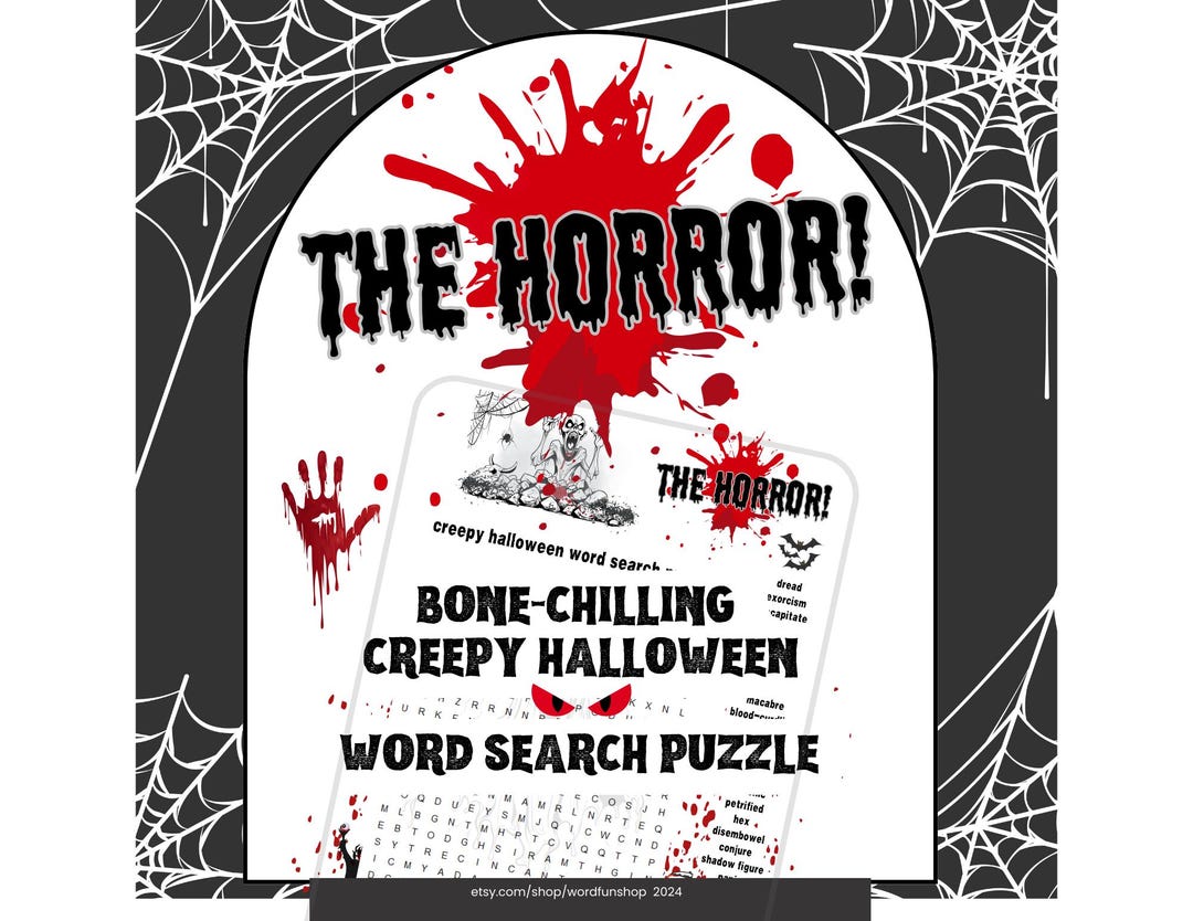 Scary Creepy Halloween Word Search Puzzle Printable New 2024 - Etsy